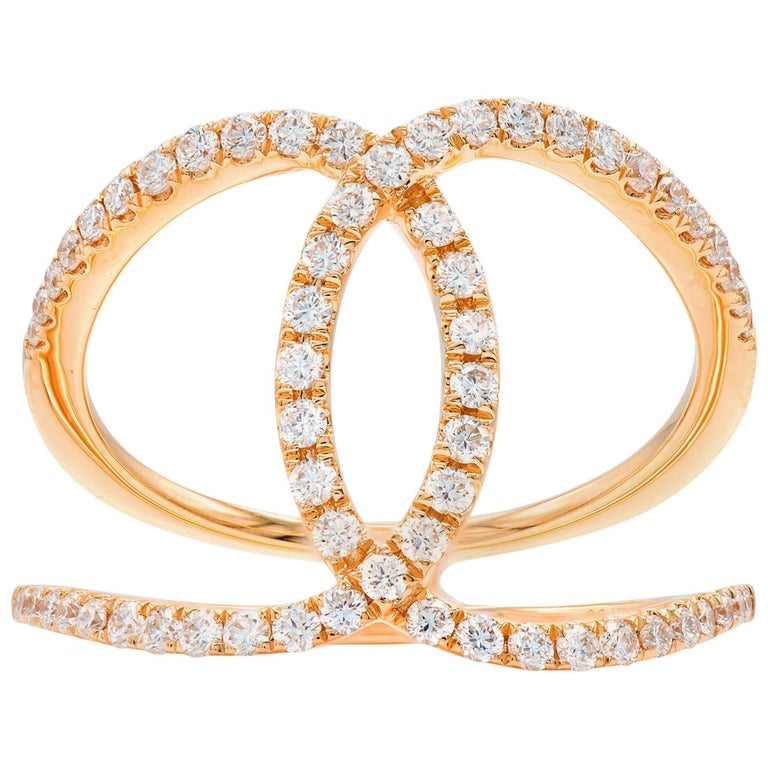 18 Karat Rose Gold Overlapping Loop Diamond Ring at 1stDibs