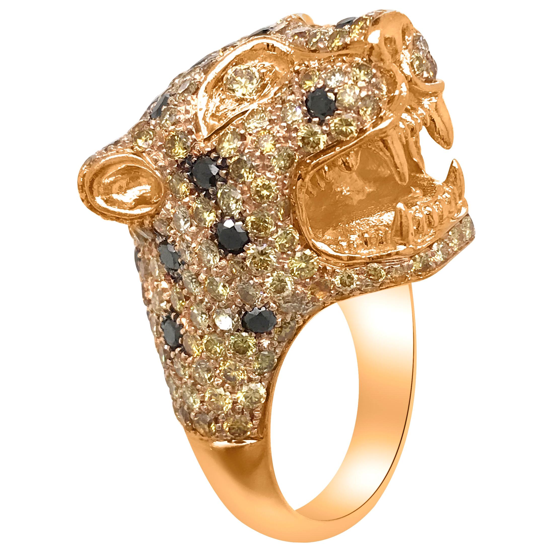 Enamel Diamond Gold Panther Head Ring at 1stDibs