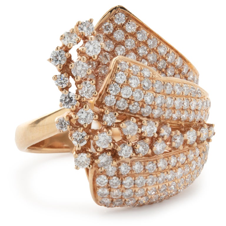 18 Karat Rose Gold Pave Diamond Wave Ring For Sale at 1stDibs