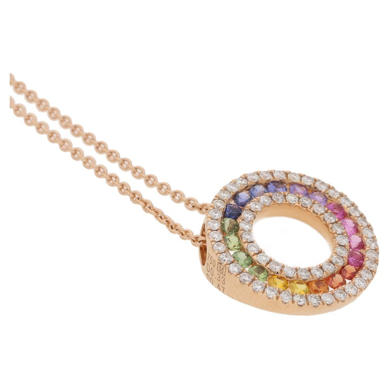 18 Karat Rose Gold Rainbow Sapphire Diamond Necklace at 1stDibs ...