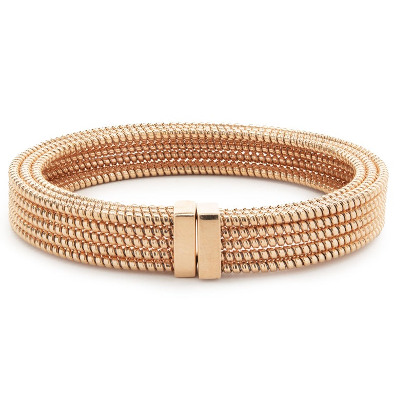 18 Karat Rose Gold Rope Style Diamond Cuff Bracelet For Sale at 1stDibs
