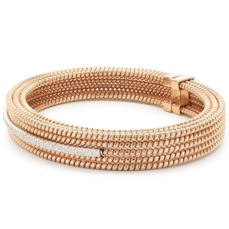 18 Karat Rose Gold Rope Style Diamond Cuff Bracelet For Sale at 1stDibs