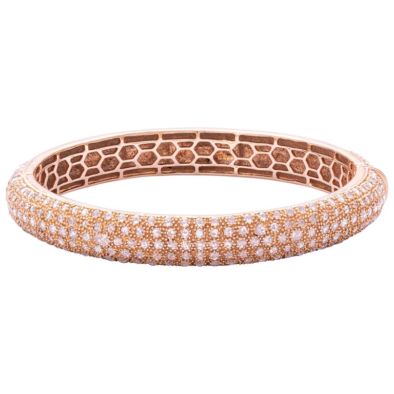 18 Karat Rose Gold Rosecut Diamond Cuff Bracelet For Sale at 1stDibs
