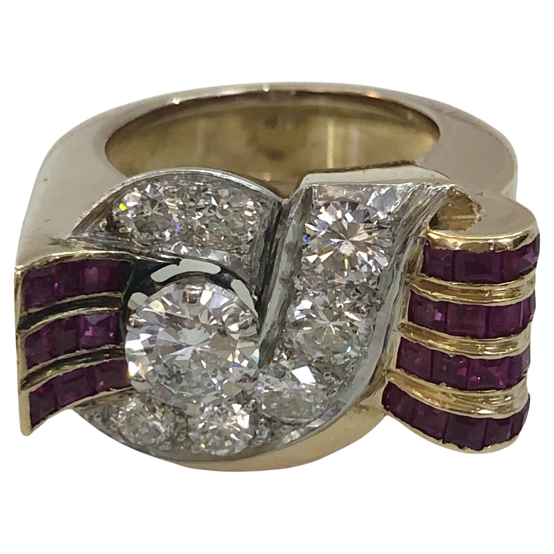 Georgian Ruby Diamond Gold Crowned Hearts Ring For Sale at 1stDibs