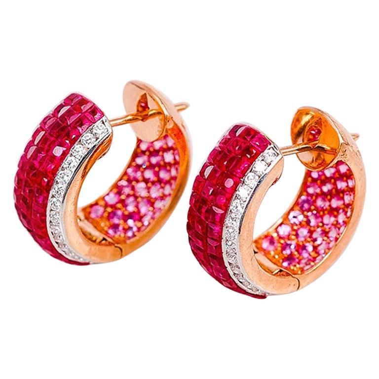 18 Karat Rose Gold Ruby Hoop Earrings at 1stDibs
