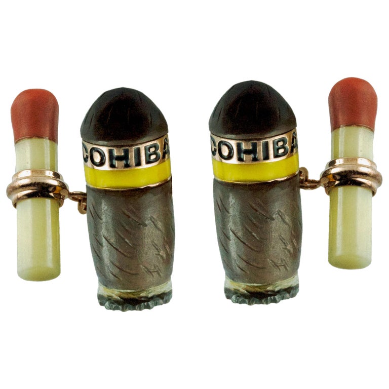 18 Karat Rose Gold Sigar and Match Cufflinks For Sale at 1stDibs