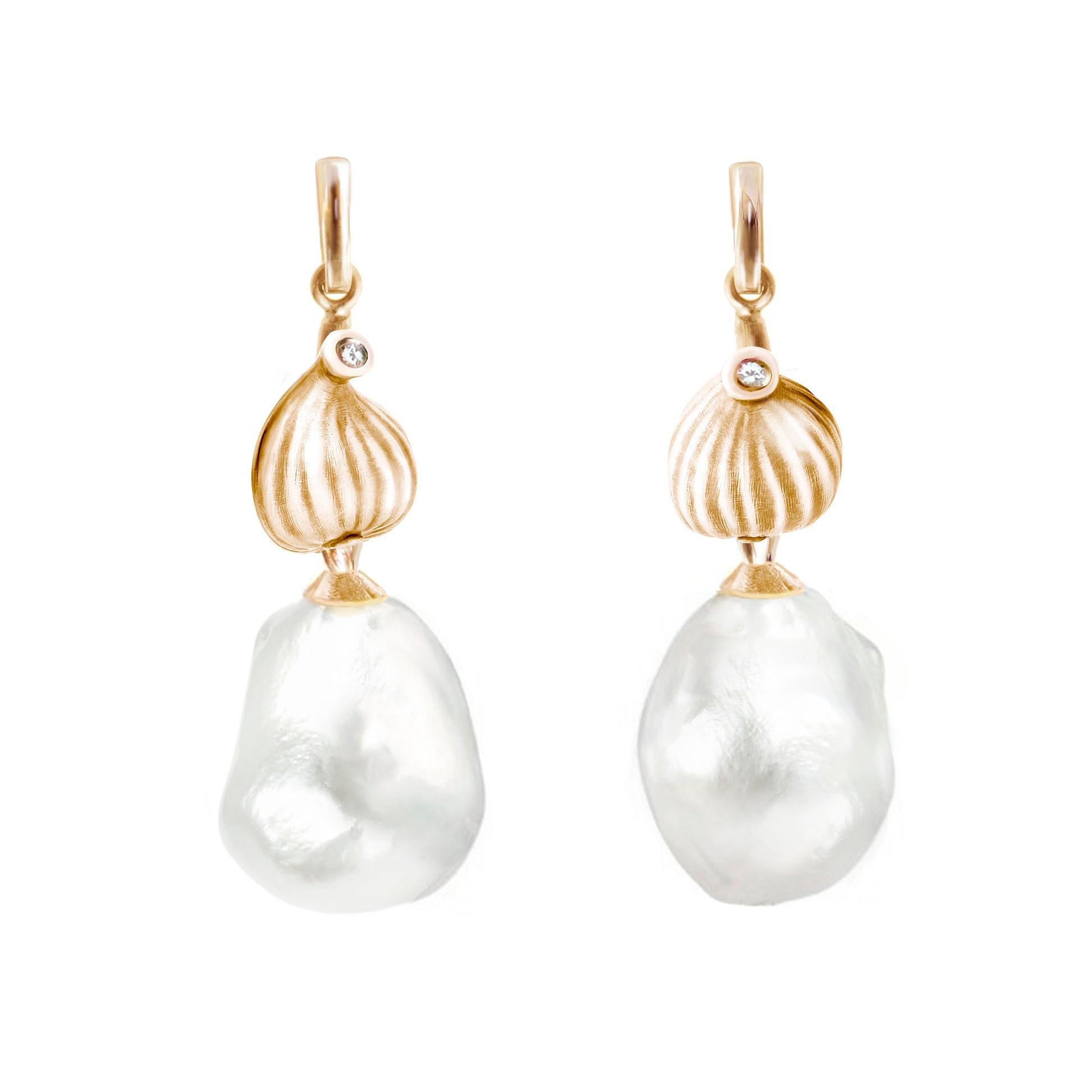 South Sea Pearl Earrings with Hand Carved Caps at 1stDibs