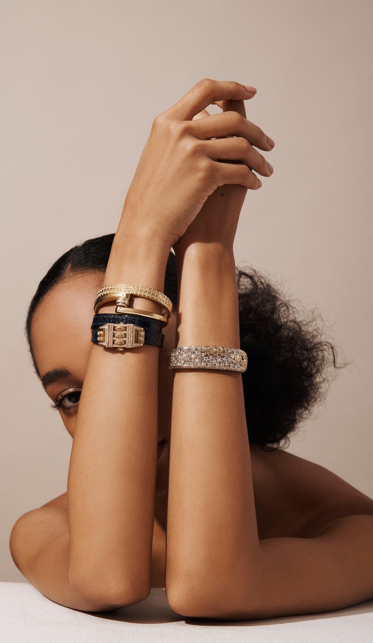 18 Karat Rose Gold White Diamond Double Carousel Bracelet For Sale at ...