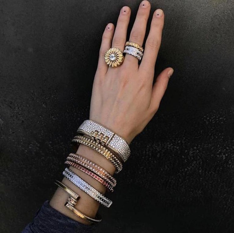 18 Karat Rose Gold White Diamond Double Carousel Bracelet For Sale at ...