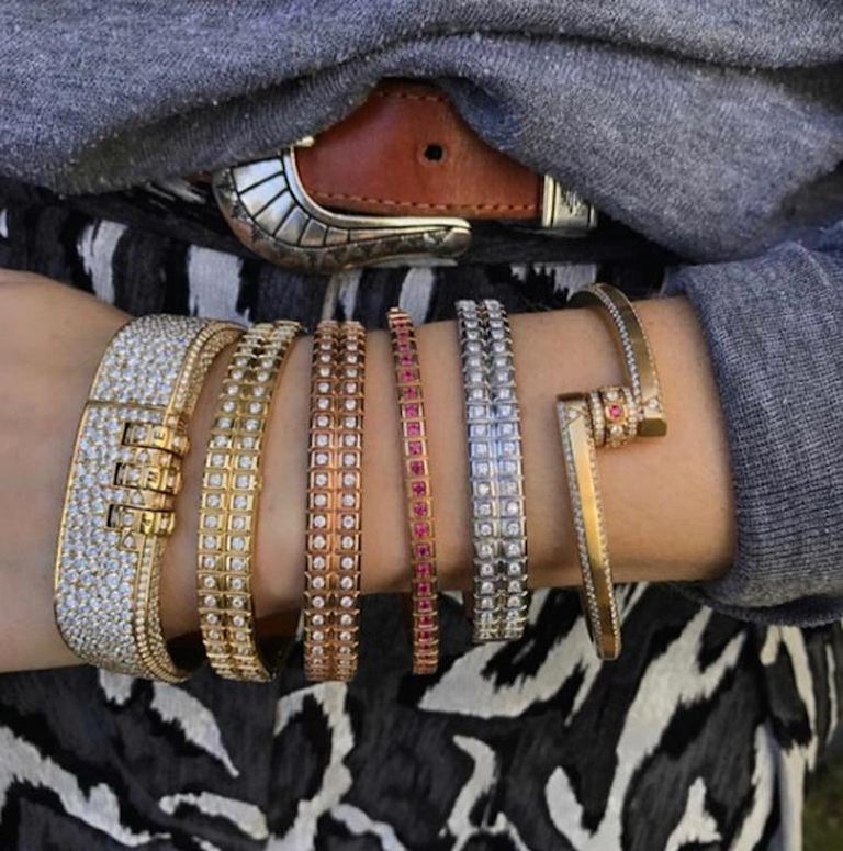 18 Karat Rose Gold White Diamond Double Carousel Bracelet For Sale at ...