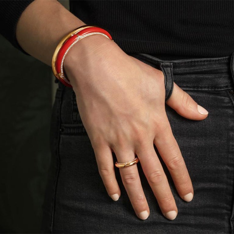 18 Karat Rose Gold, White Diamonds and Coral Bangle For Sale at 1stDibs