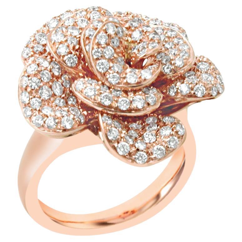 18 Karat White Gold Pave Diamond Flower Ring For Sale at 1stDibs