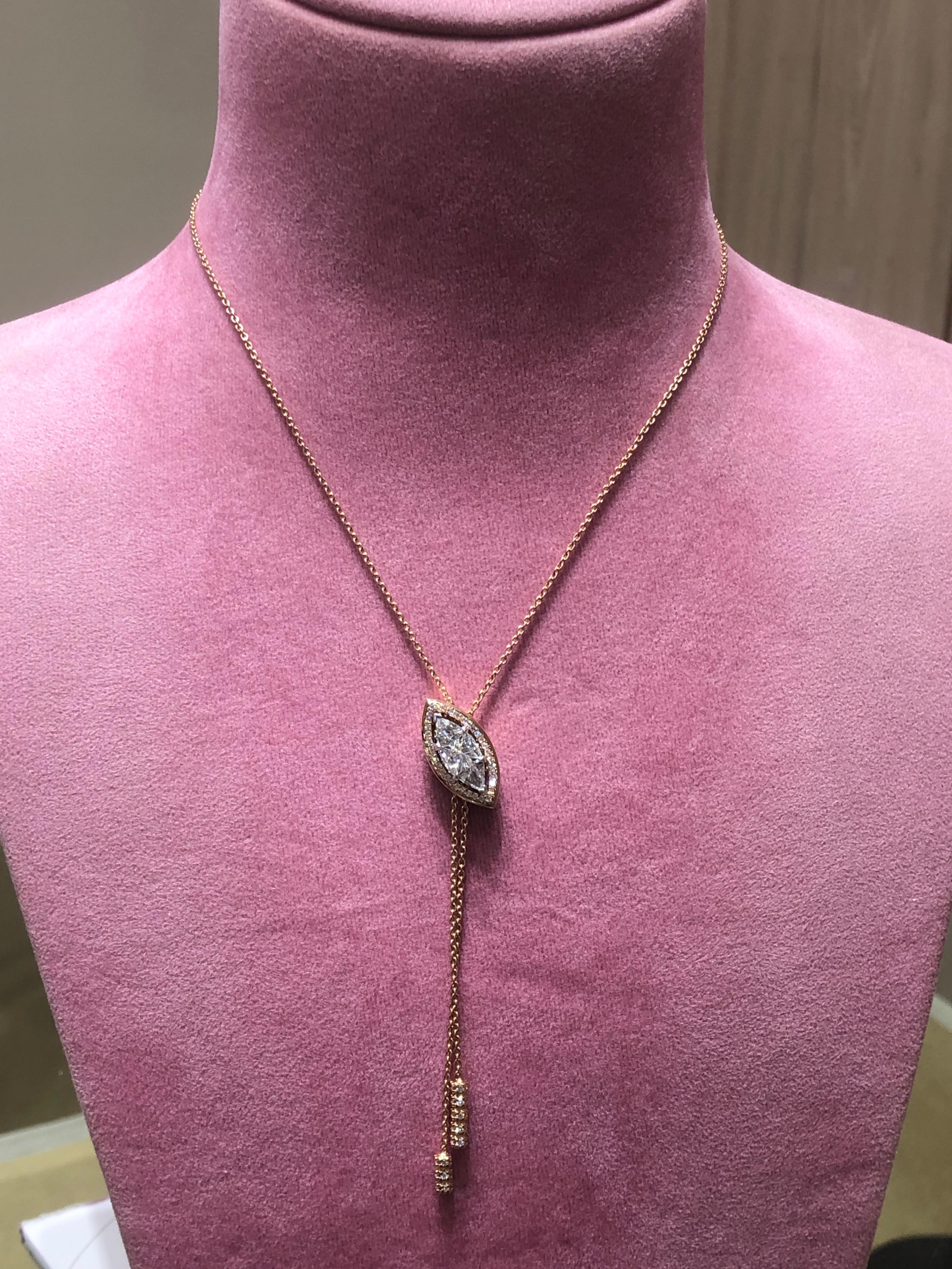 18 Karat Rose Gold White Fancy Shape Diamond Necklace For Sale at 1stDibs
