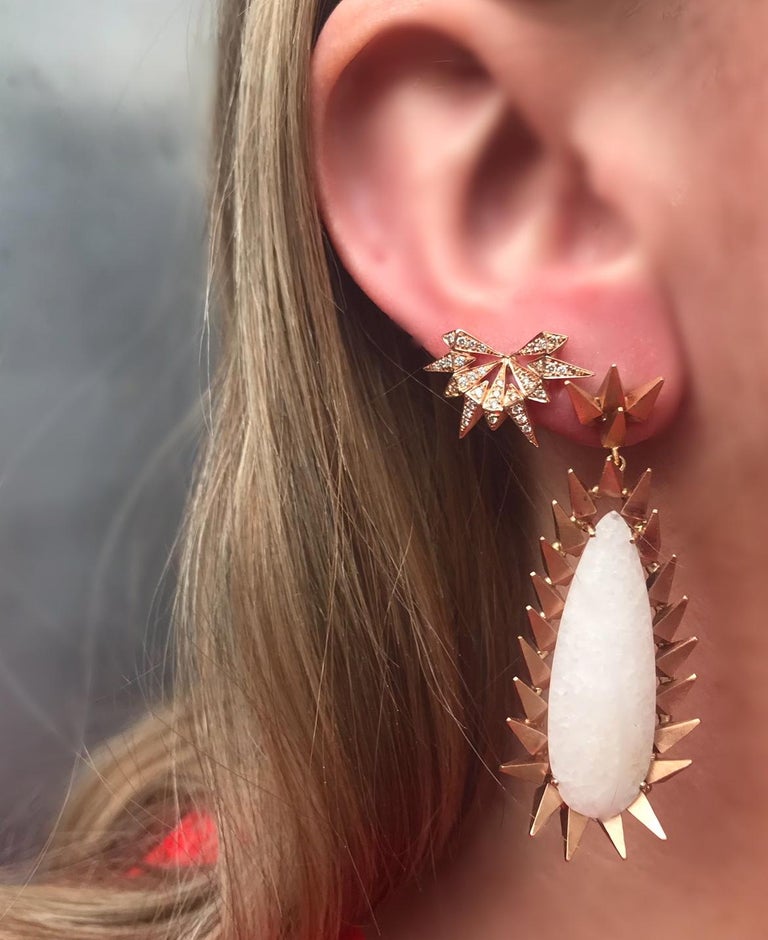 18 Karat Rose Gold White Jade Fire Drop Earrings For Sale at 1stDibs