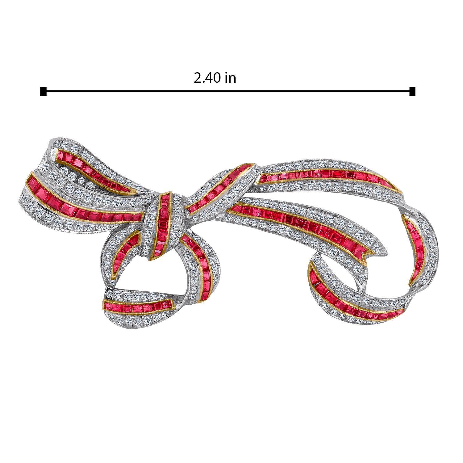 18 Karat Ruby Ribbon Diamond Brooch 4.32 Carat For Sale at 1stDibs ...
