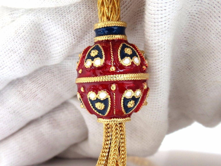 18 Karat Sailor's Knot Enameled Weave Necklace Long Bolo Tassel Deco ...