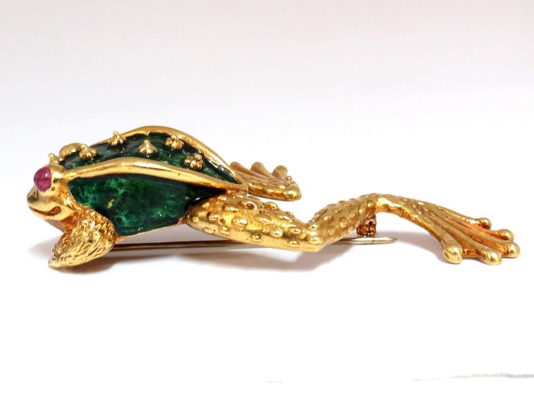 18 Karat Toad Pin Green Enamel Intricate Detail 3D Vintage Unique For ...