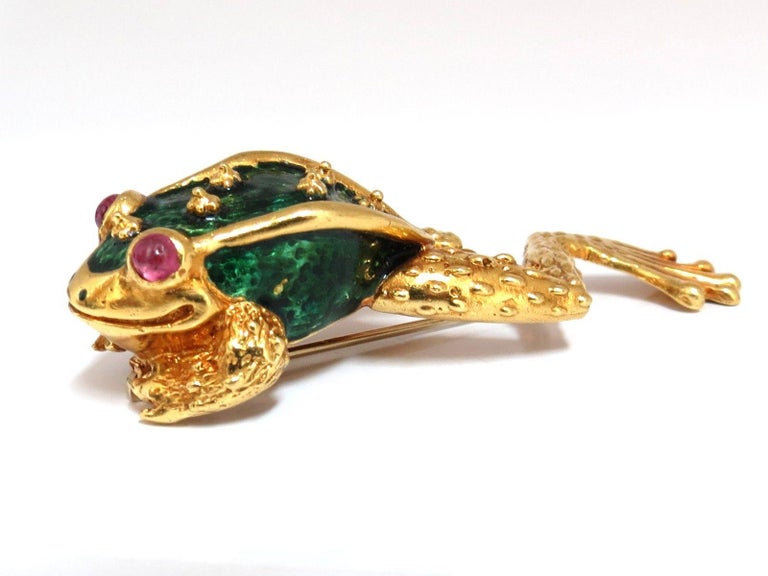 18 Karat Toad Pin Green Enamel Intricate Detail 3D Vintage Unique For ...