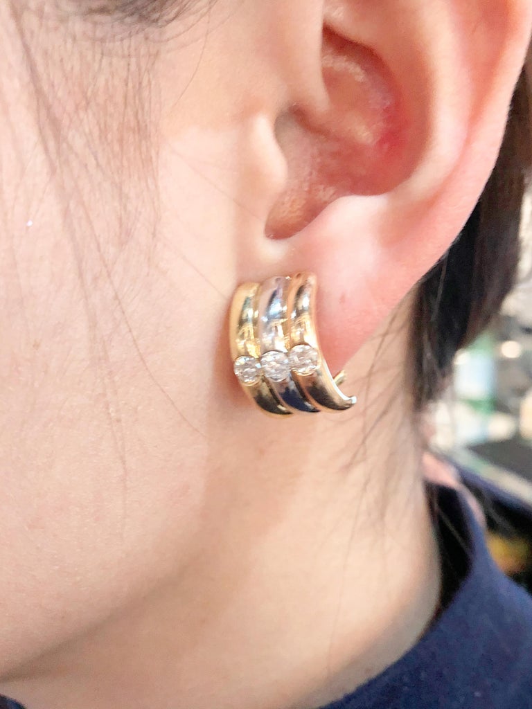 18 Karat Tri-Tone French Back Earrings with Round Diamonds 1.50 TDW For ...