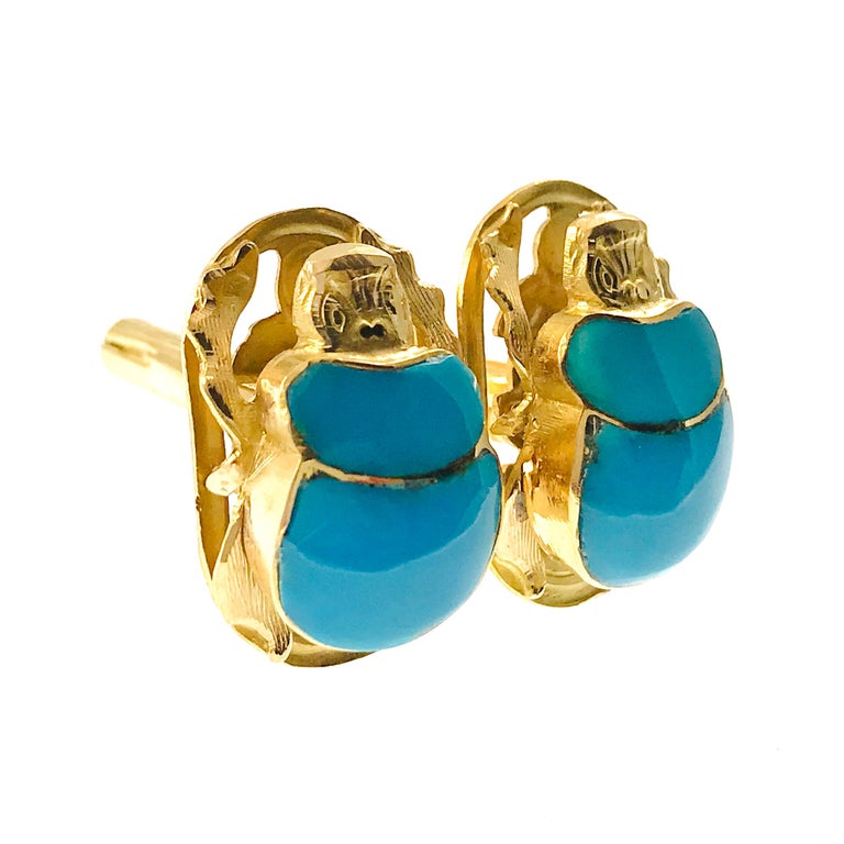18 Karat Turquoise Scarab Egyptian Cufflinks For Sale (Free Shipping ...
