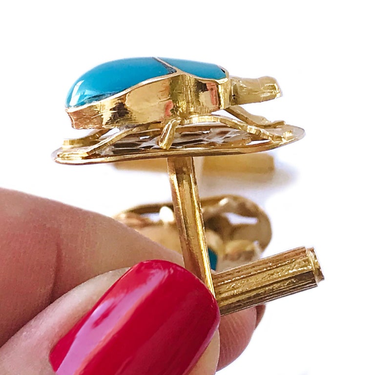 18 Karat Turquoise Scarab Egyptian Cufflinks For Sale (Free Shipping ...