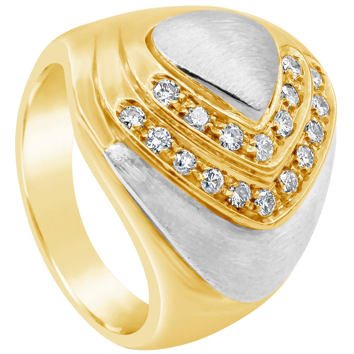 18 Karat Two-Tone Gold and Diamond Retro Ring For Sale (Free Shipping ...