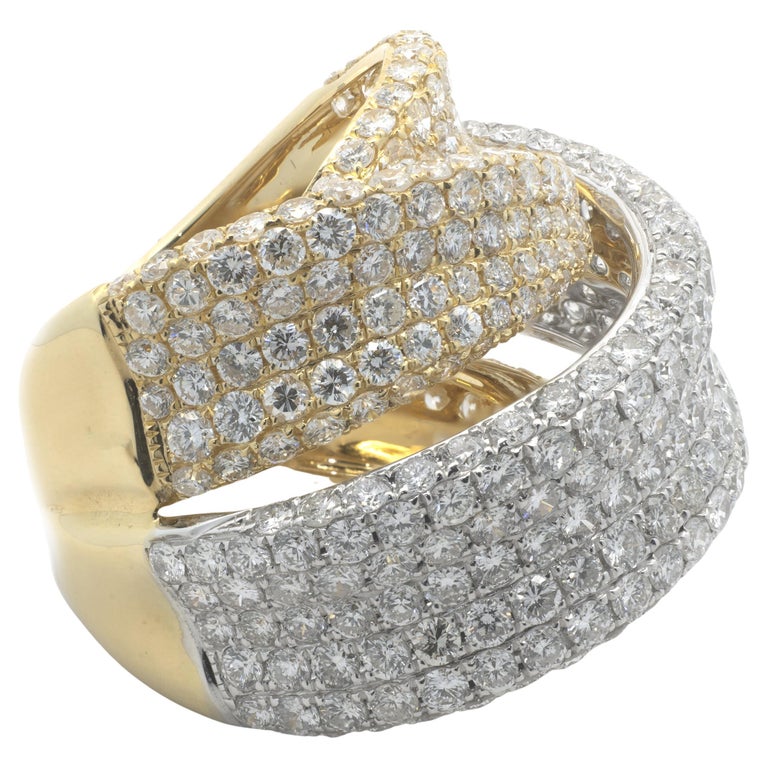 18 Karat Two Tone Pave Diamond Bypass Ring For Sale at 1stDibs