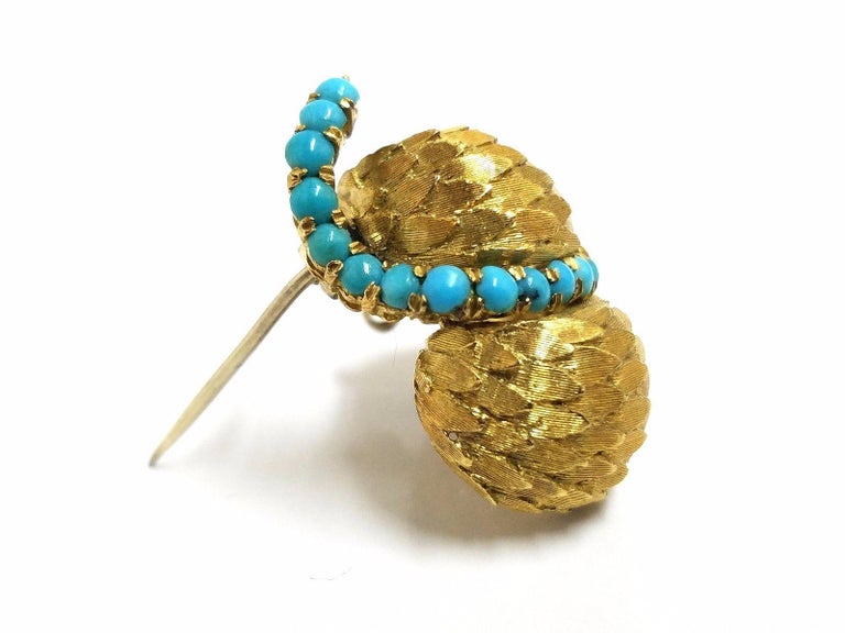 18 Karat Vintage Stacking Petals Natural Turquoise Brooch Pin For Sale ...