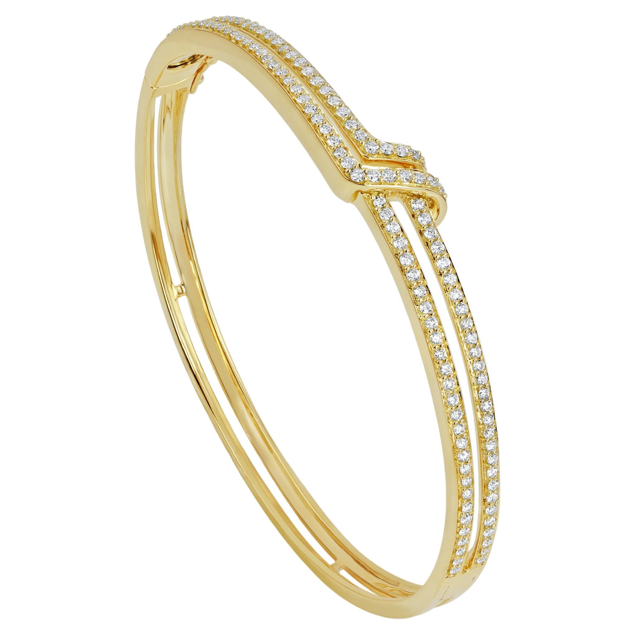 18 Karat Yellow Gold Mosaic Set Diamond Wave Bangle Bracelet For Sale ...