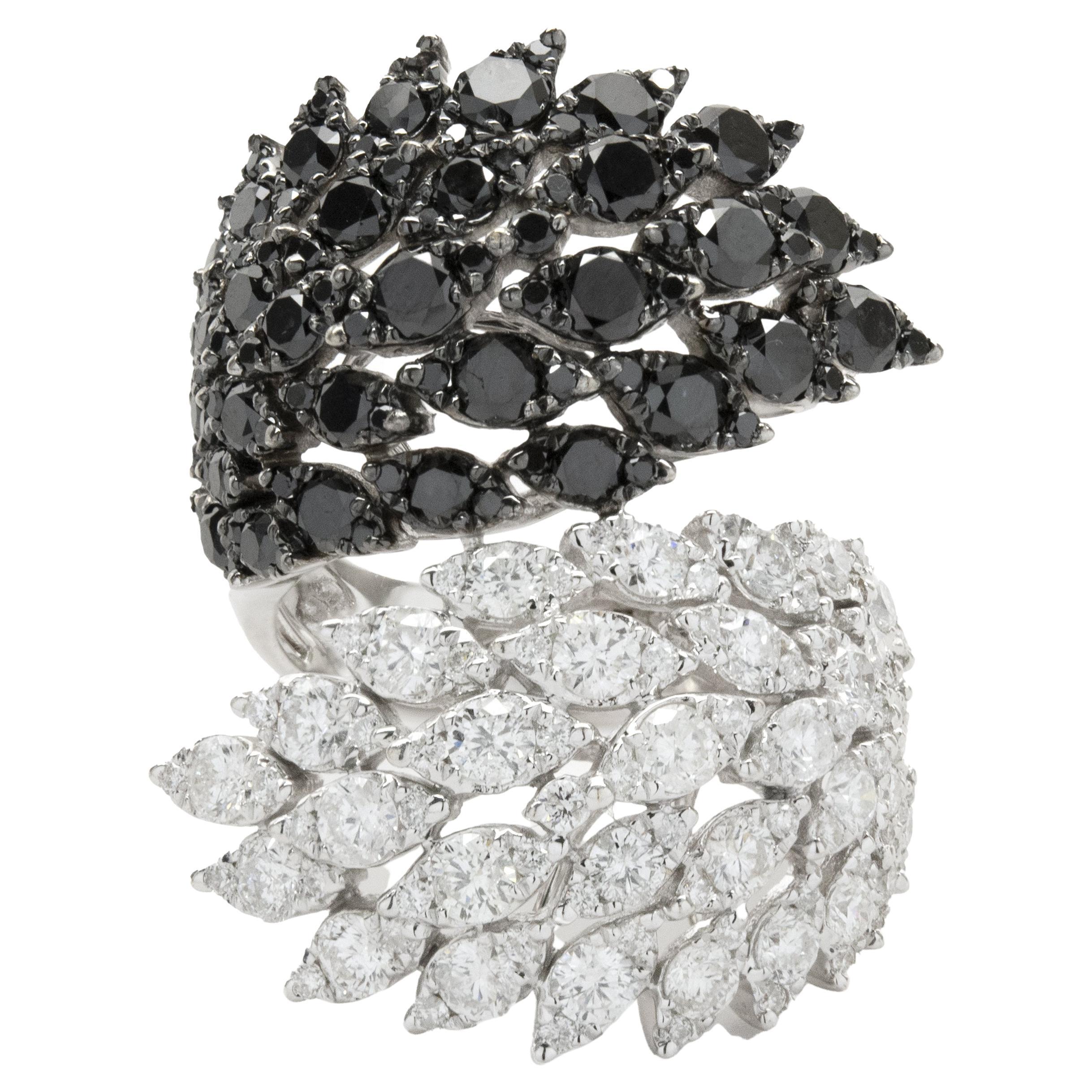 Black and White Diamond Pave Bypass Ring in 18 Karat White Gold For ...