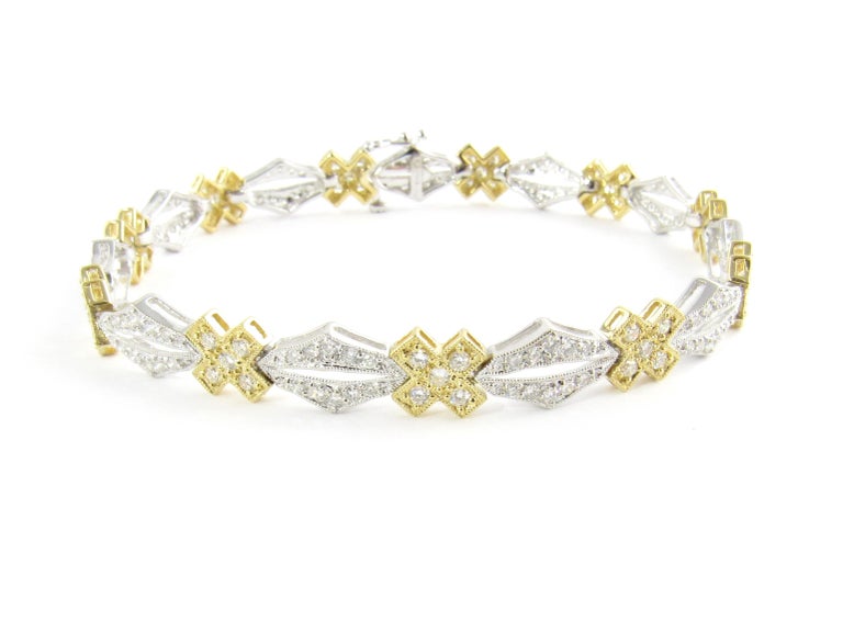 18 Karat White and Yellow Gold Diamond Bracelet For Sale at 1stDibs