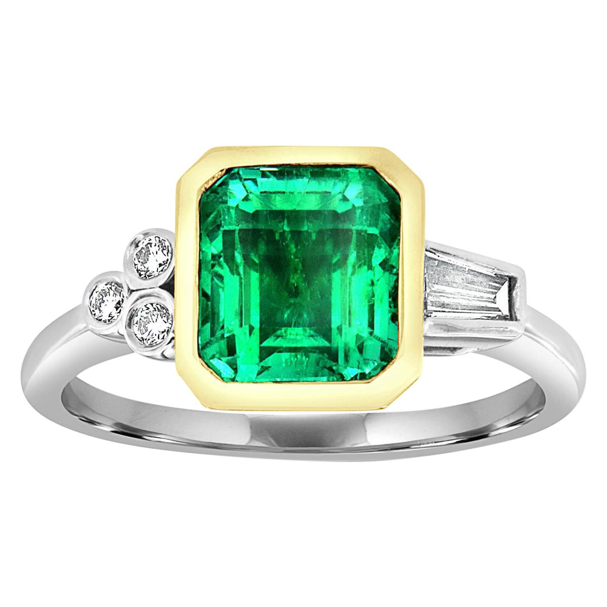 Two-Stone Platinum Ring Square Diamond and Square Emerald GIA For Sale ...