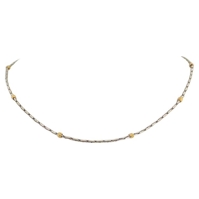 18 Karat White and Yellow Gold Two Tone Station Box Link Necklace Italy ...