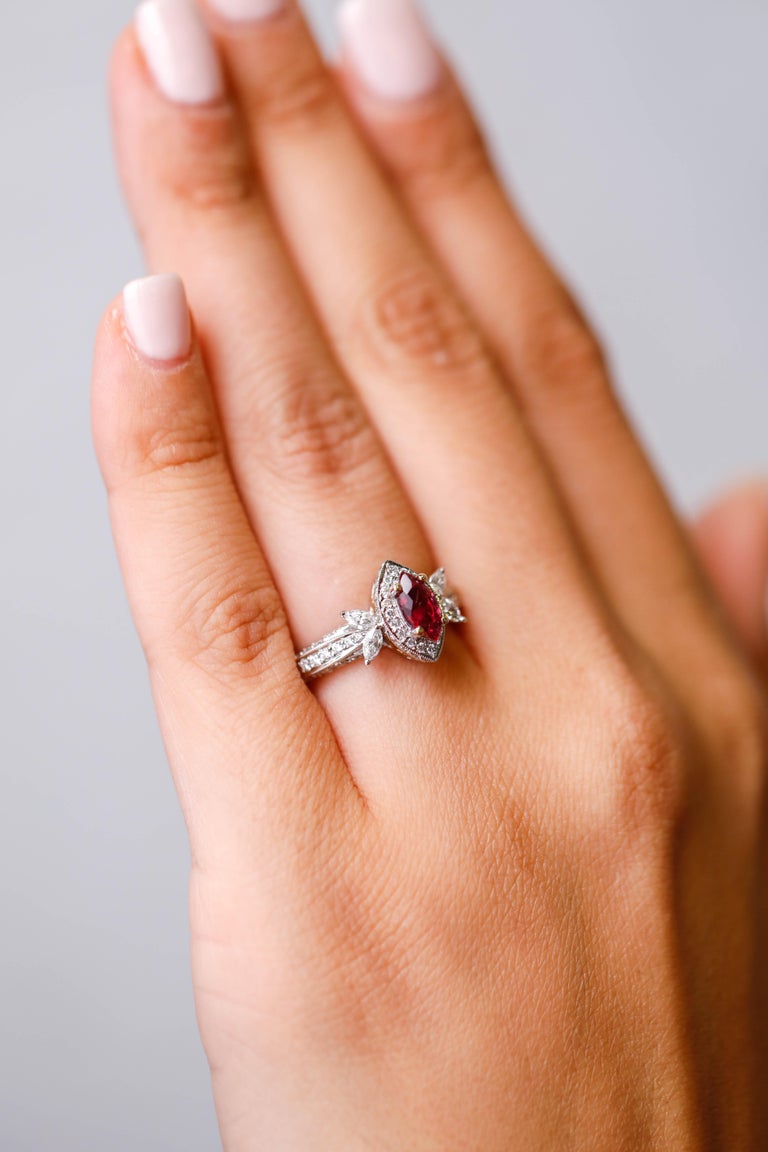0.60 tcw Marquise Cut Ruby and diamond accent Engagement ring 18k White ...