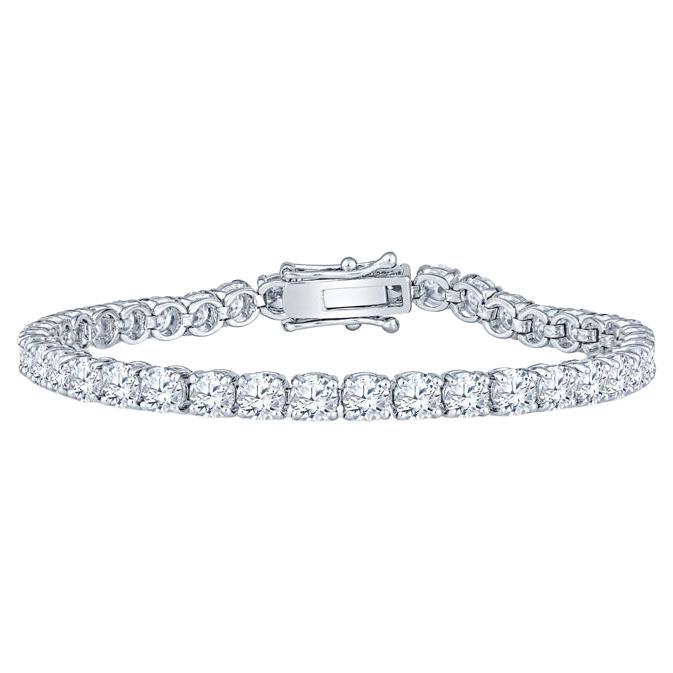 18 Karat White Gold Round And Baguette Diamond Tennis Bracelet At