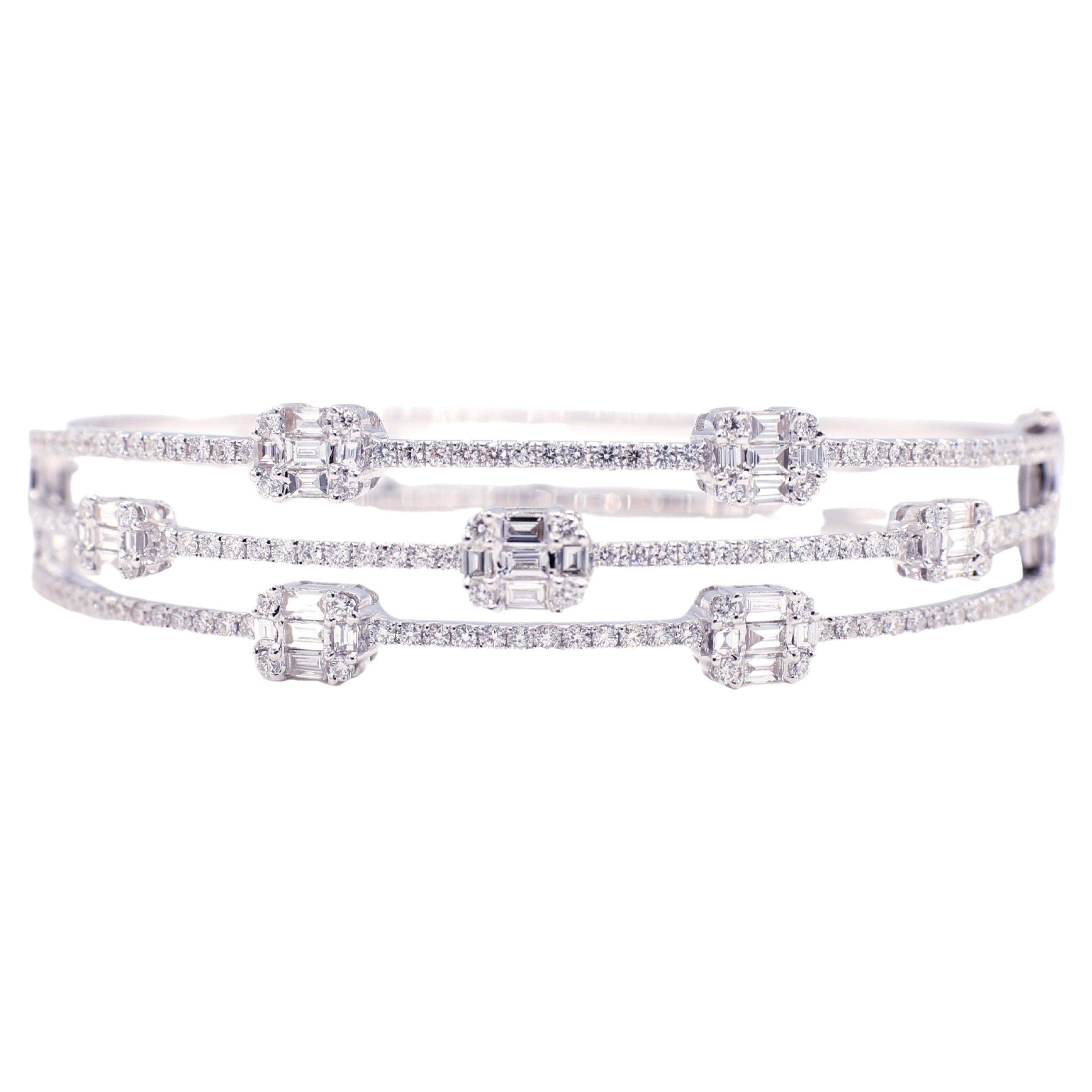 4 Row of Diamonds Hinged Bangle with Approximate 4.25 Carat at 1stDibs