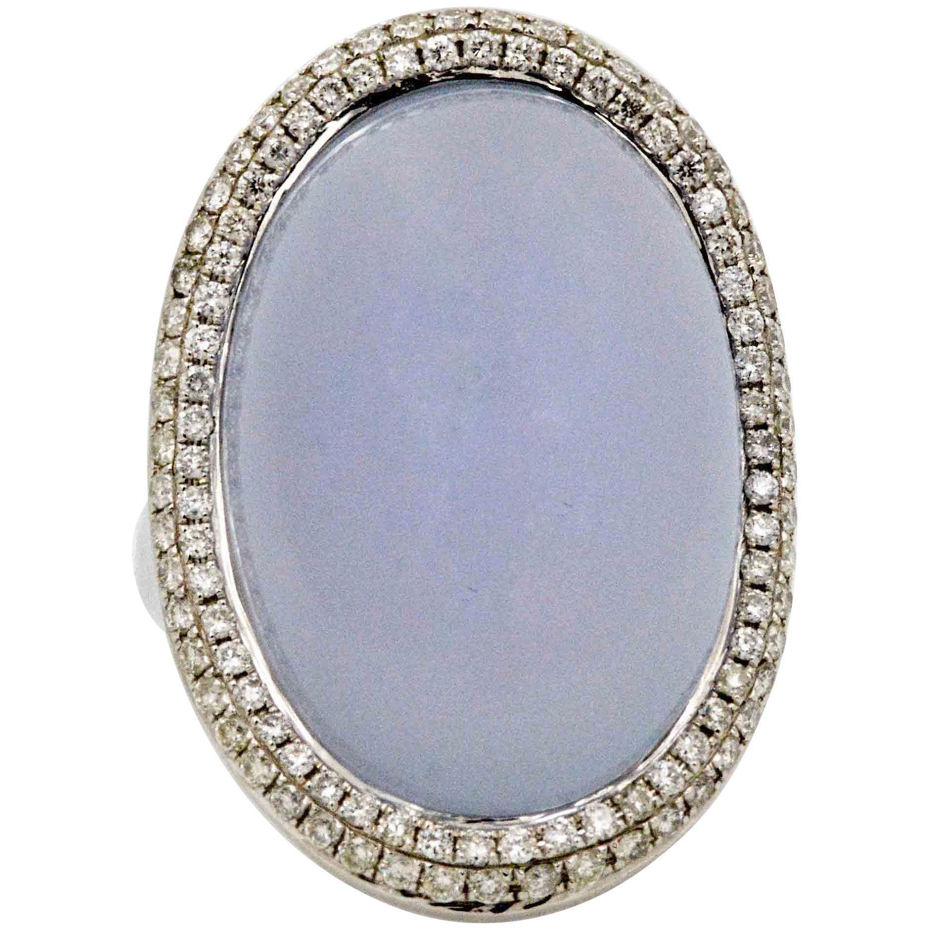 Customizable Blue Chalcedony and Diamond Studded Ring 14 Karat White ...