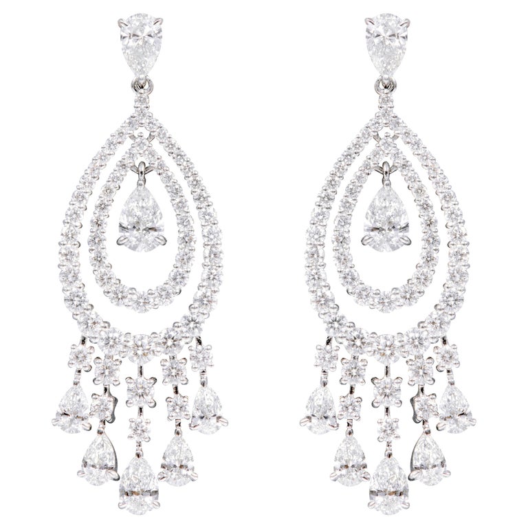 18 Karat White Gold 4.01 Carat Diamond Dangle Cocktail Earrings For ...