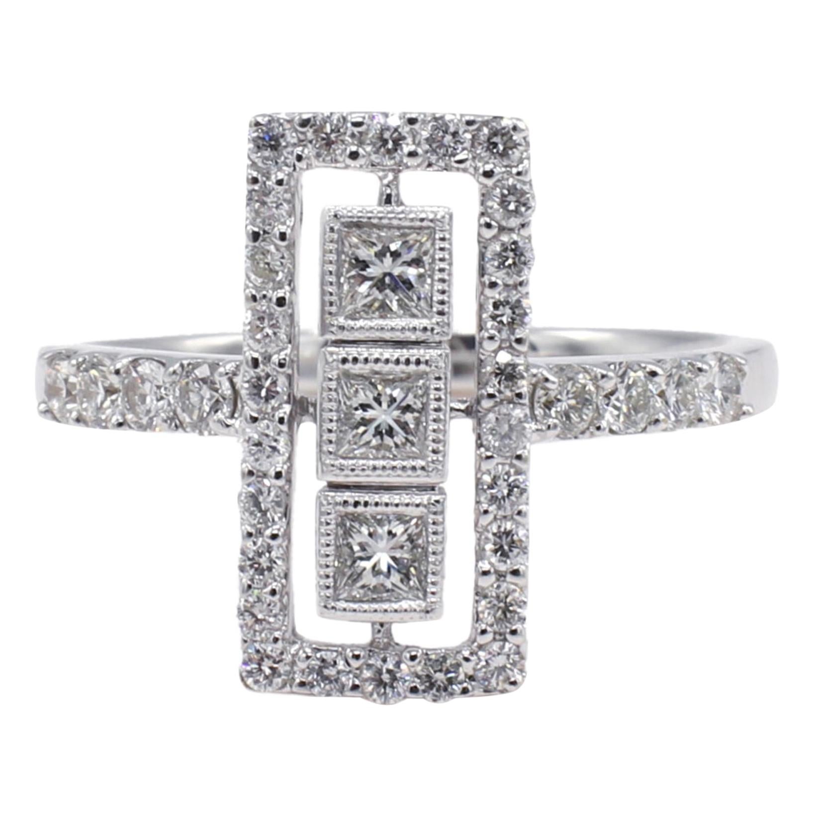 18K White Gold 4.80 Carat Round Baguette Diamond Wrap Cocktail Ring For ...