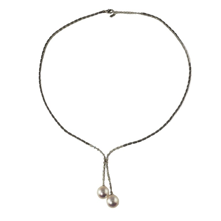 18 Karat White Gold Akoya Pearl and Diamond Necklace JAGi Certified For ...