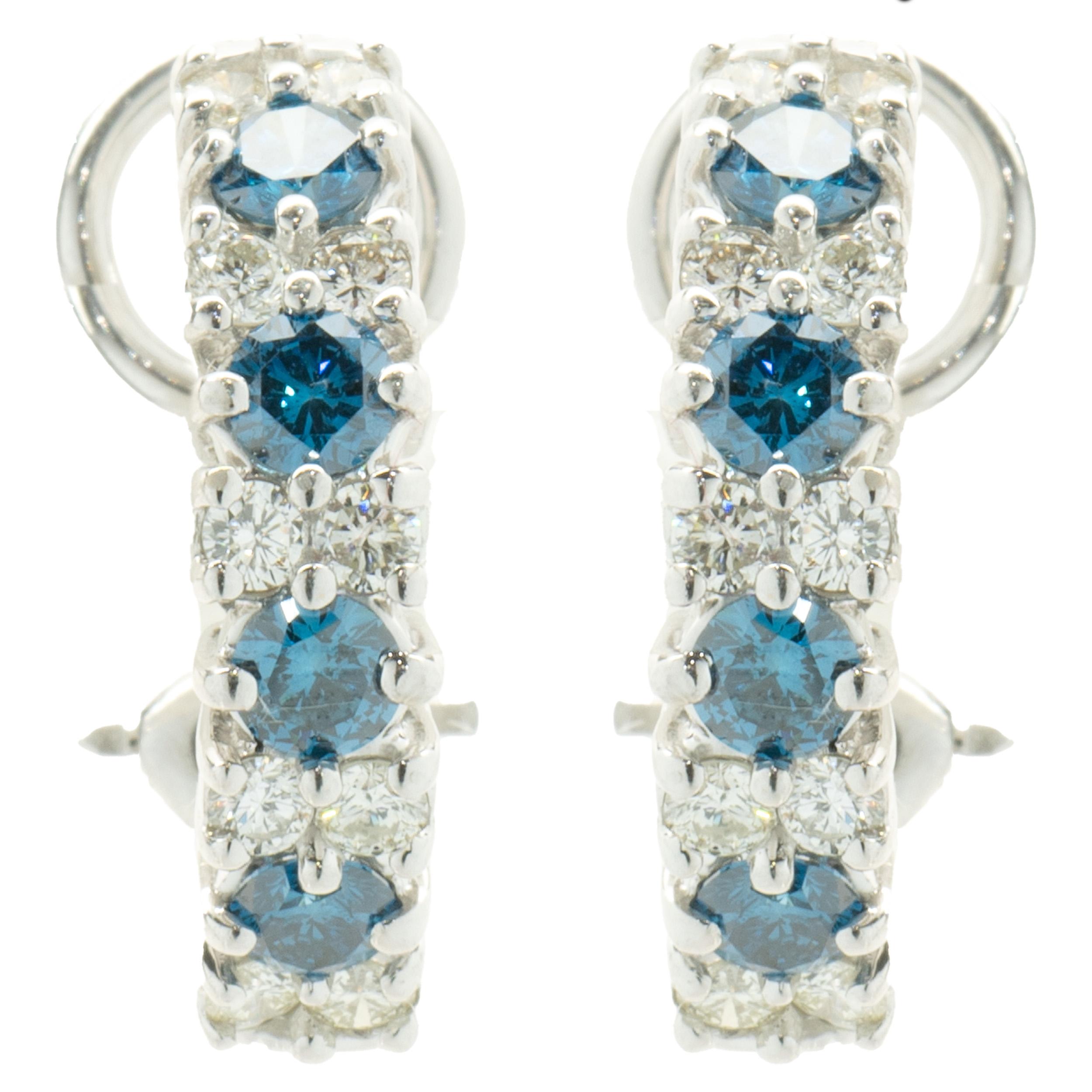 18 Karat White Gold Alternating Blue and White Diamond J Style Hoop ...