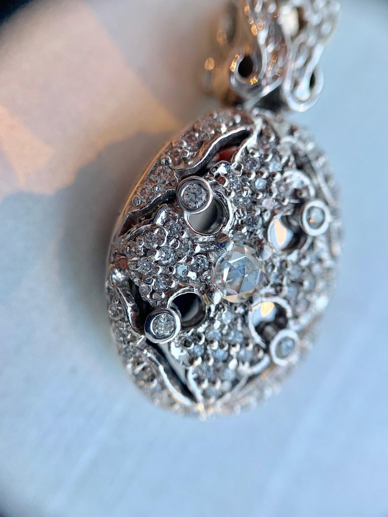 18 Karat White Gold and Diamond Oval Locket Necklace at 1stDibs