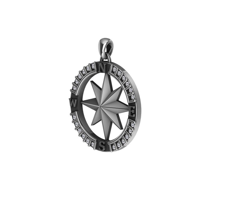 18 Karat White Gold and Sterling Diamond Sailors Compass Pendant For ...