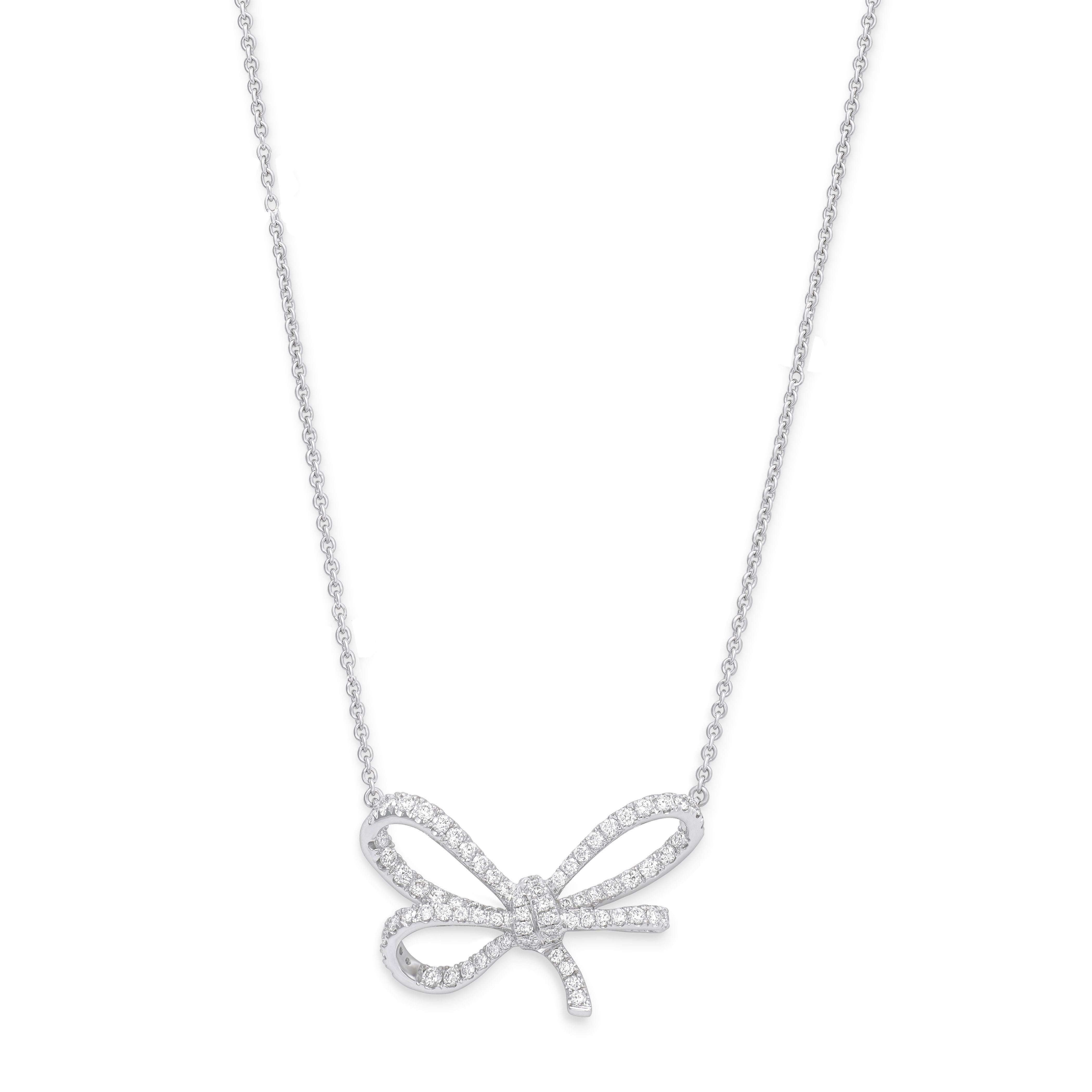 18 Karat White Gold and White Diamonds Bow Pendant For Sale at 1stDibs