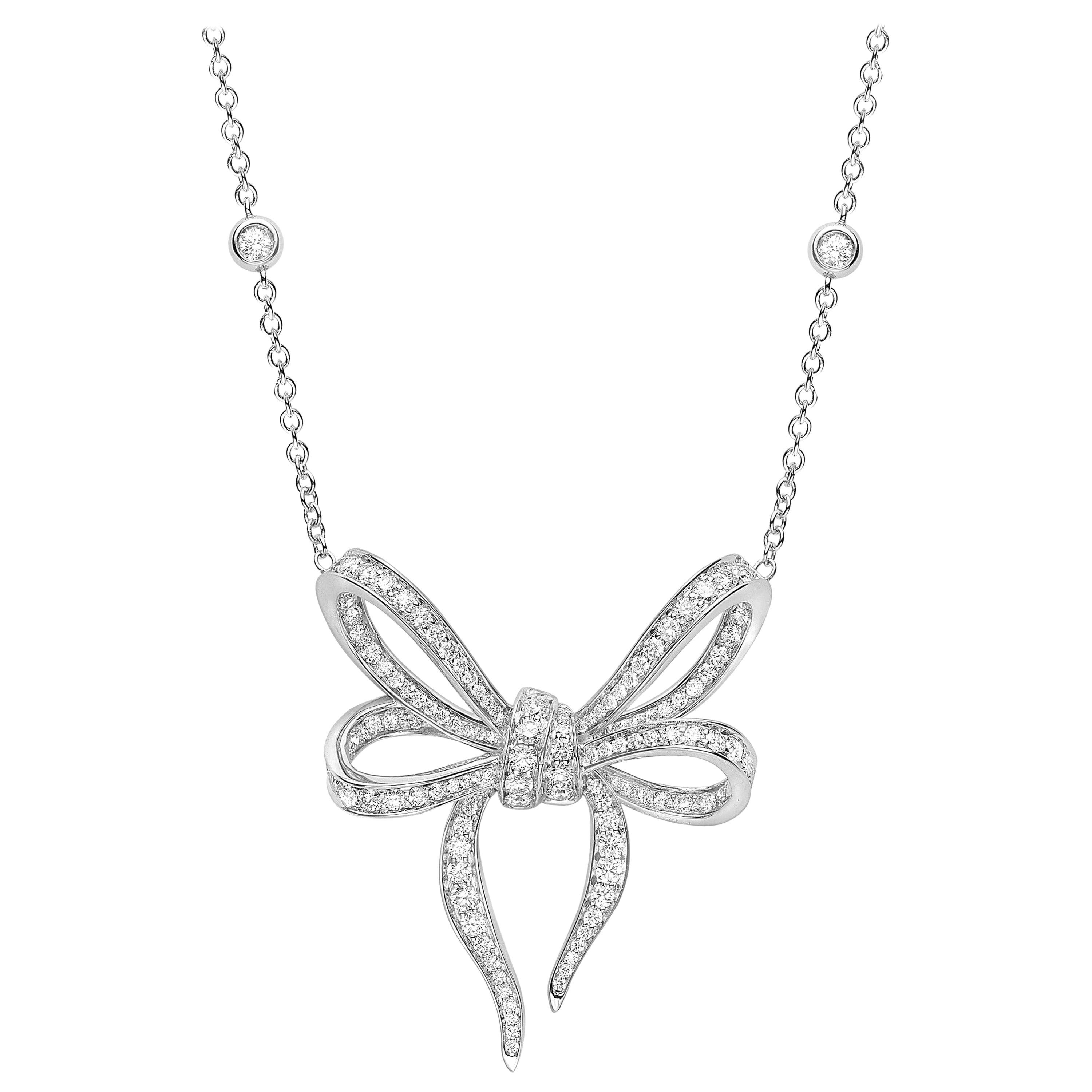 18 Karat White Gold and White Diamonds Bow Pendant For Sale at 1stDibs