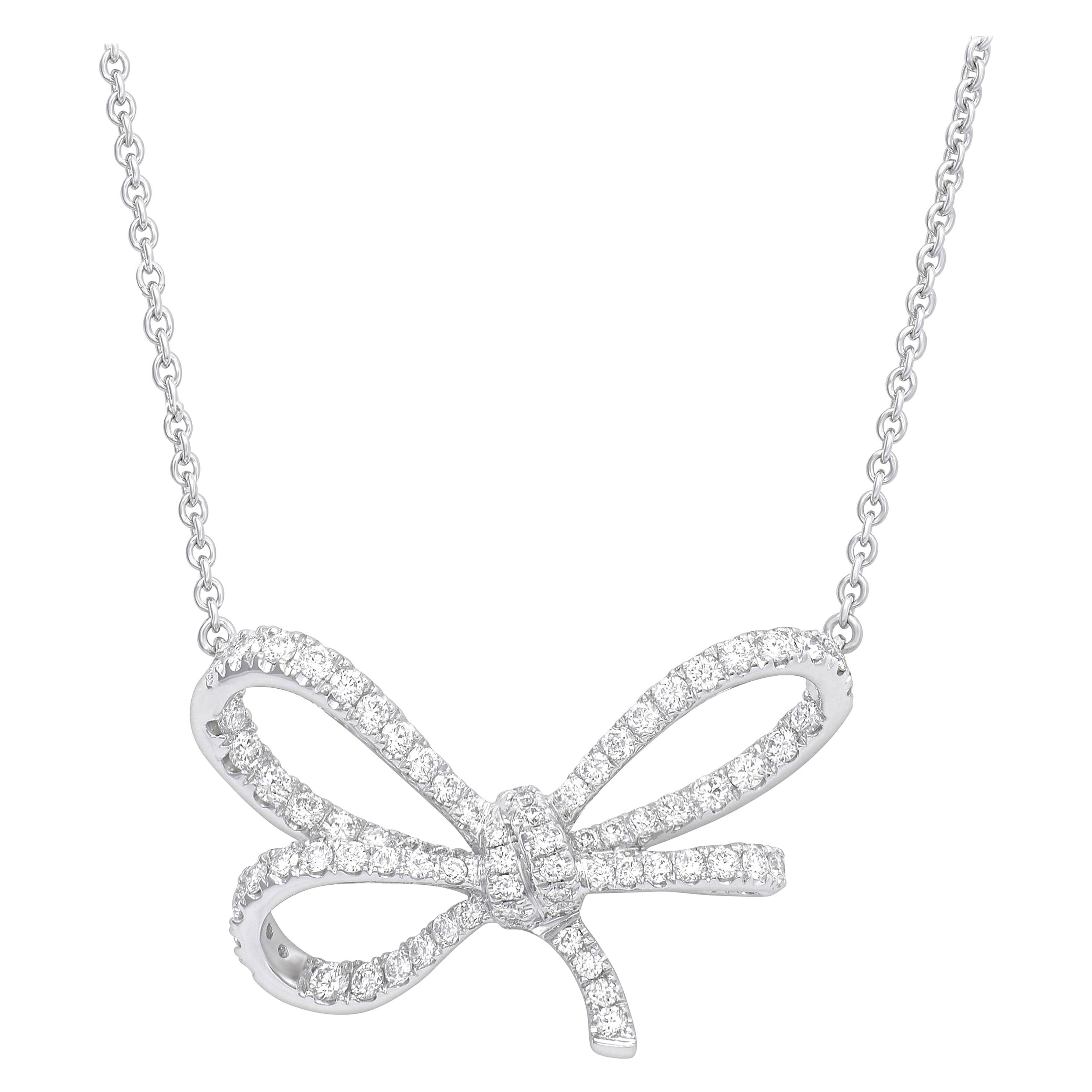 18 Karat White Gold and White Diamonds Bow Pendant For Sale at 1stDibs