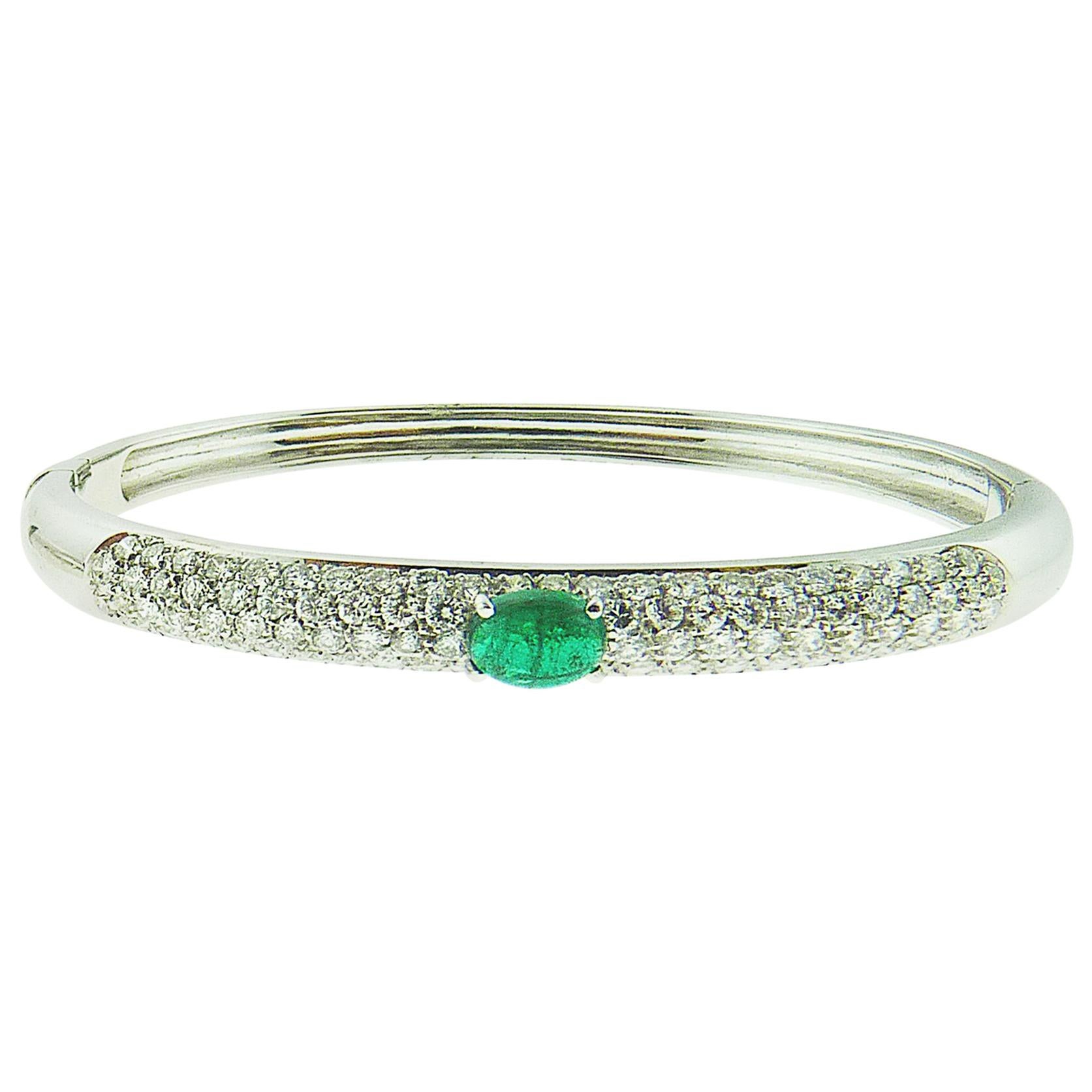 Ladies Bangle, 14 Karat Gold, with Emeralds, Diamonds and Pearls For ...