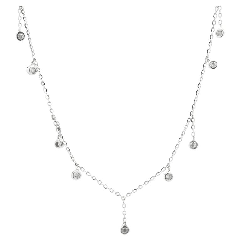18 Karat White Gold Bezel Set Diamond Drop Necklace For Sale at 1stDibs