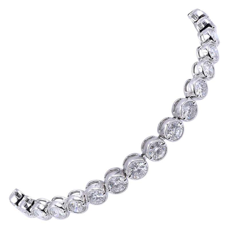 18 Karat White Gold Bezel Set Diamond Tennis Bracelet For Sale At 1stdibs
