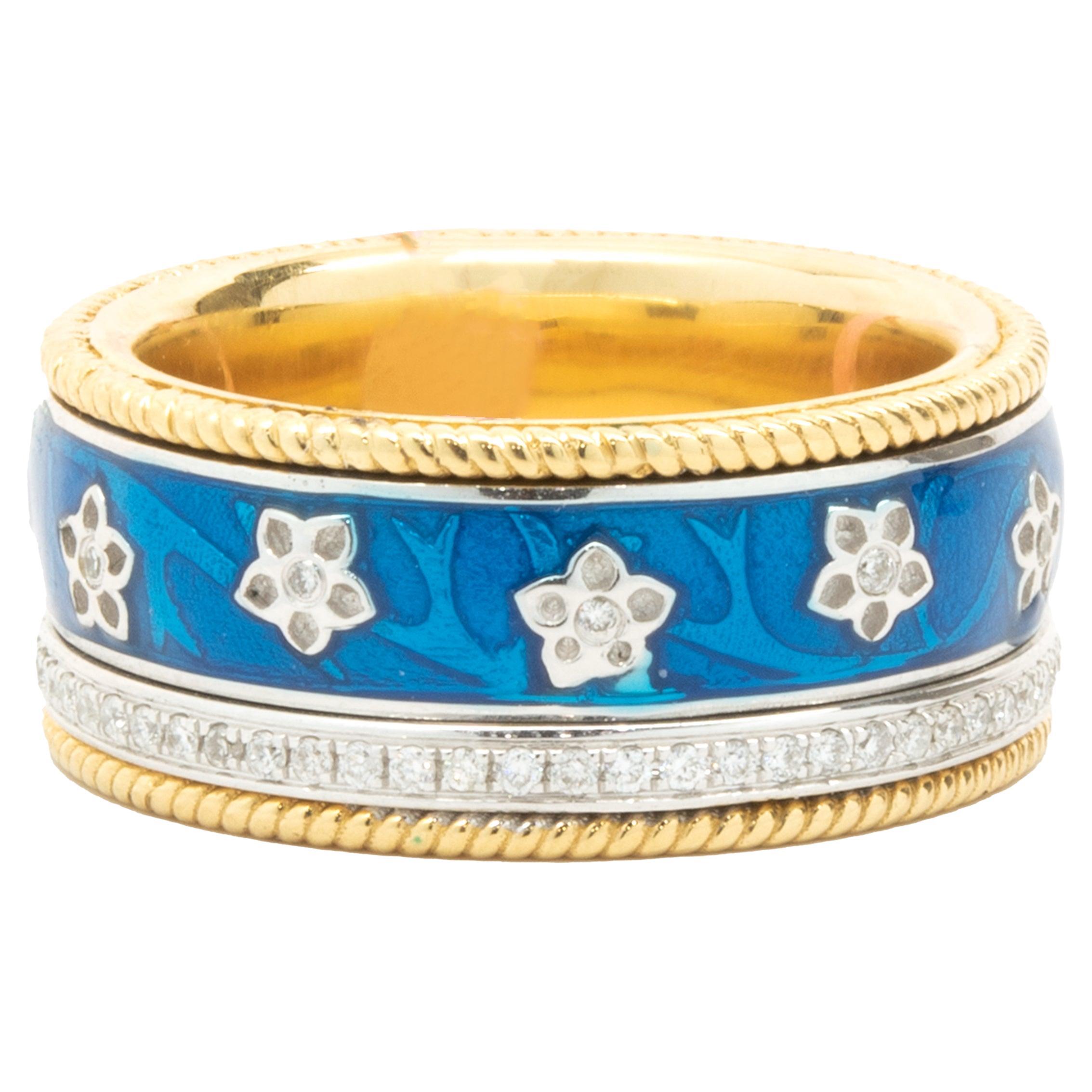 18 Karat Yellow Gold, Blue Enamel and Diamond Flower Band For Sale at ...
